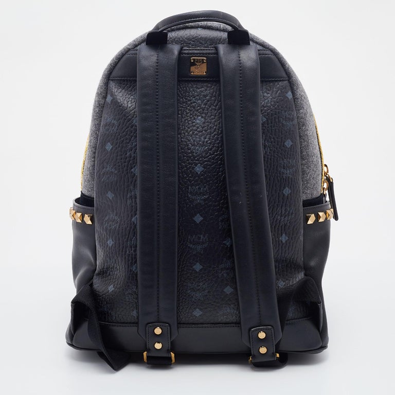 MCM Grey/Black Felt Fabric and Leather Large Stark Loden Backpack For ...