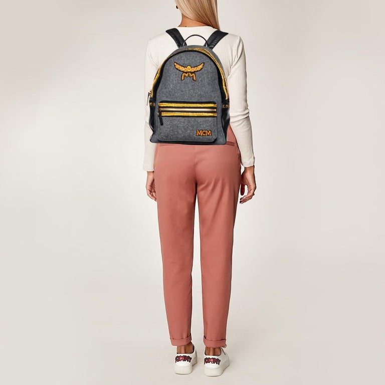 MCM Grey/Black Felt Fabric and Leather Large Stark Loden Backpack For ...