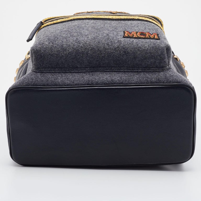 MCM Grey/Black Felt Fabric and Leather Large Stark Loden Backpack For ...