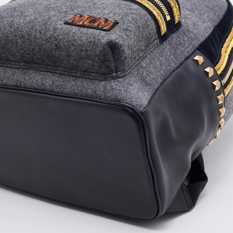 MCM Grey/Black Felt Fabric and Leather Large Stark Loden Backpack For ...