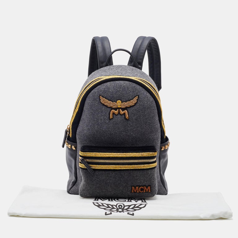 MCM Grey/Black Felt Fabric and Leather Large Stark Loden Backpack For ...