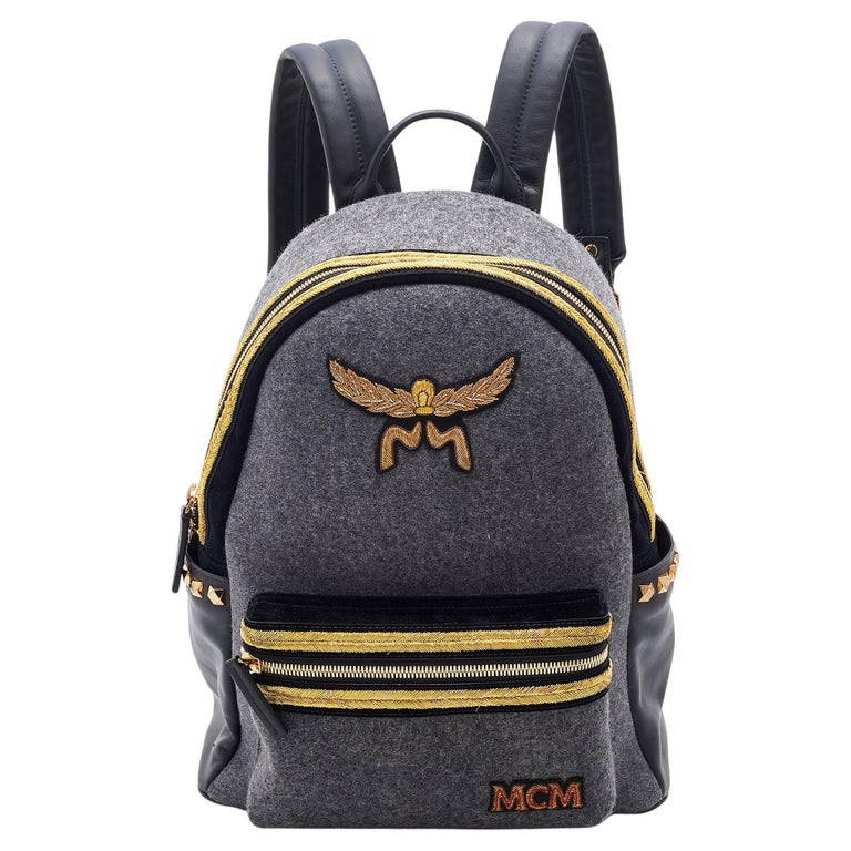 MCM Grey/Black Felt Fabric and Leather Large Stark Loden Backpack For ...