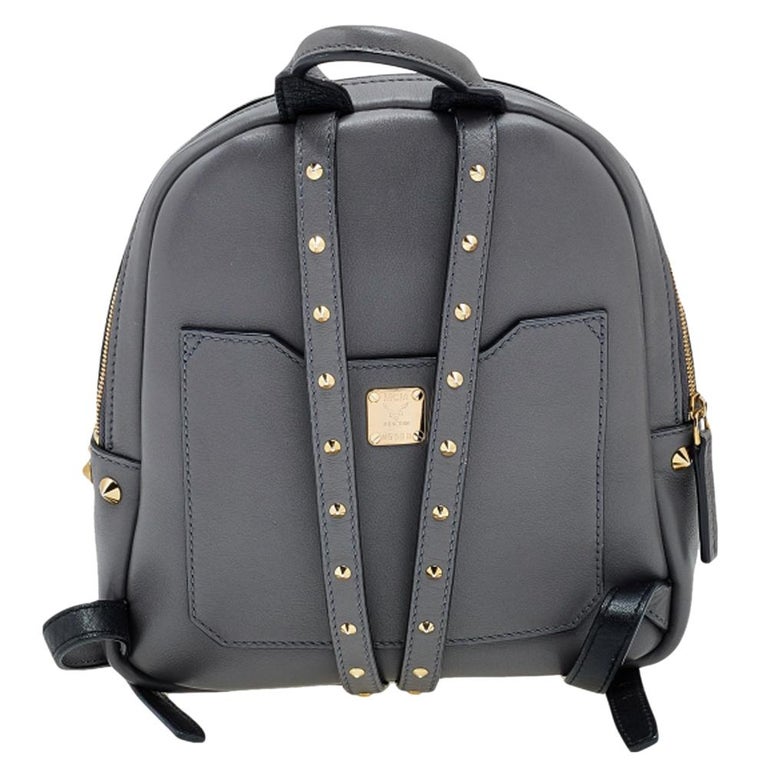 MCM Grey Leather Duchess Side-Stud Mini Backpack at 1stDibs