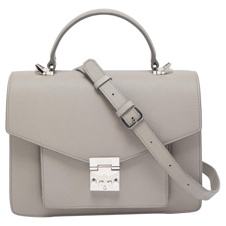 MCM Grey Leather Medium Patricia Top Handle Bag For Sale at 1stDibs