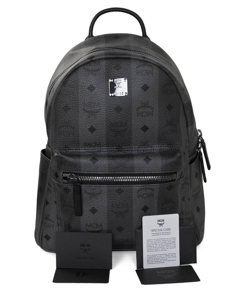 MCM Grey Striped Visetos Monogram Small Stark Backpack Bag For Sale at ...
