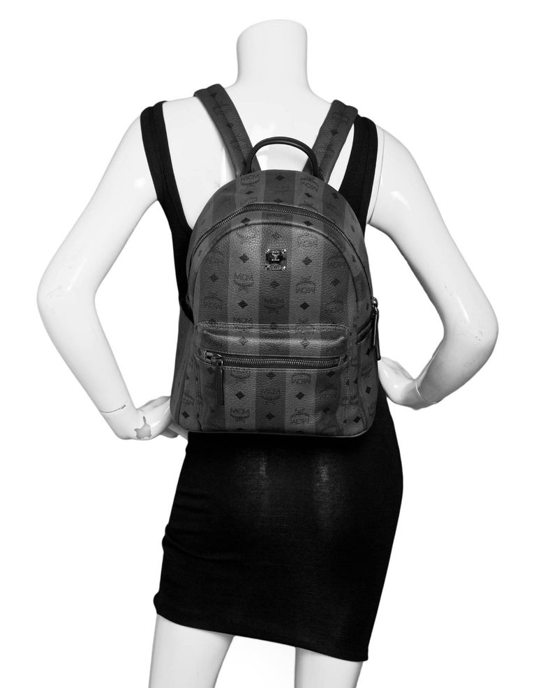 MCM Grey Striped Visetos Monogram Small Stark Backpack Bag For Sale at ...