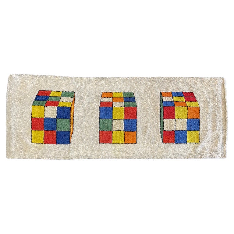 MCM Hand-Woven "Rubik's Cube" Wool Rug / Runner For Sale at 1stDibs