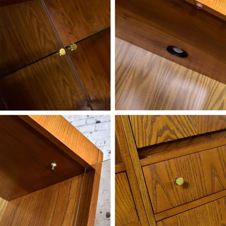 MCM Hooker 5 Section Oak Veneer Display Cabinet Wall Unit Smoked Glass ...