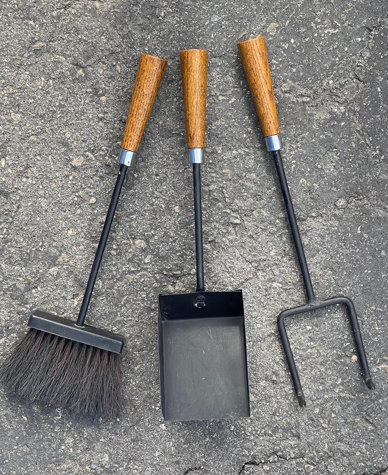 MCM Iron Fire Tool Set with Wood Handles For Sale at 1stDibs