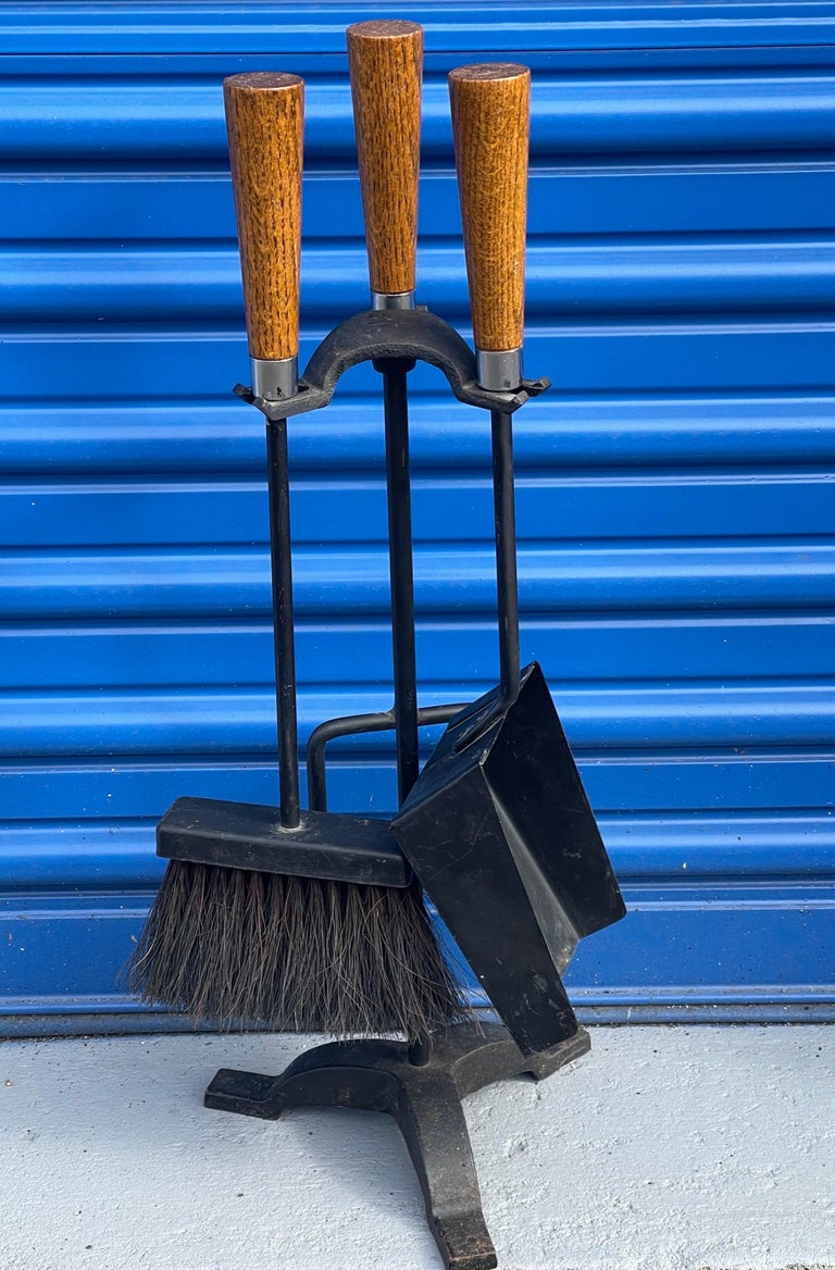 MCM Iron Fire Tool Set with Wood Handles For Sale at 1stDibs