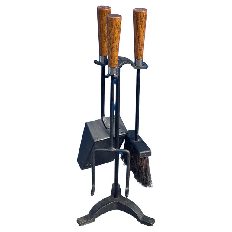 MCM Iron Fire Tool Set with Wood Handles For Sale at 1stDibs