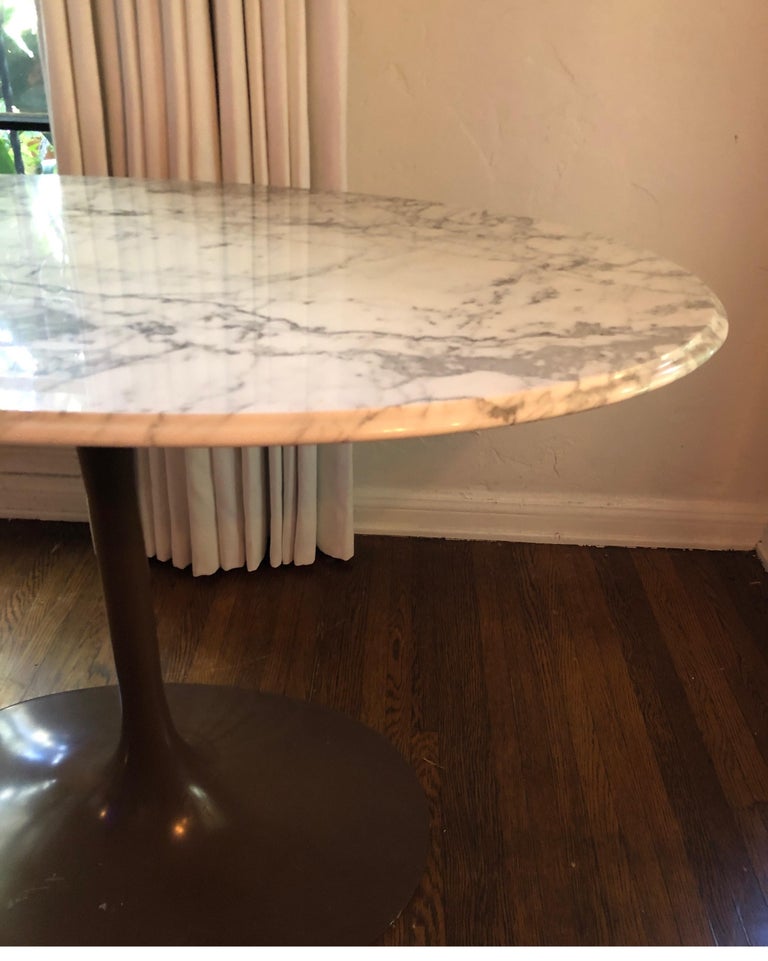 MCM, Italian Carrara Marble Tulip Table with Bronze Colored Base at 1stDibs