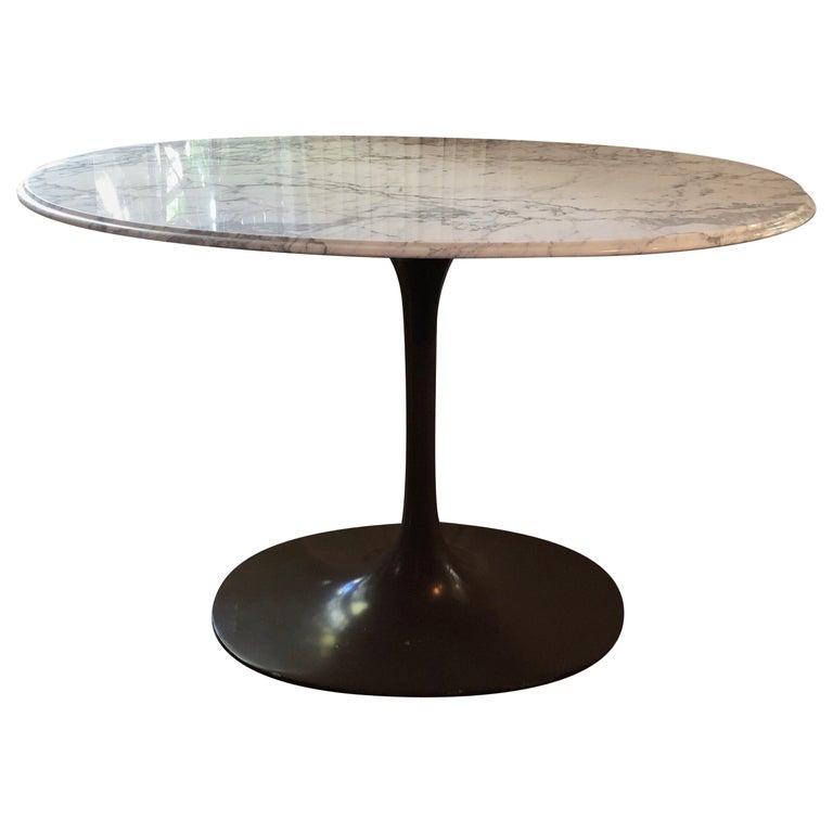 MCM, Italian Carrara Marble Tulip Table with Bronze Colored Base at 1stDibs