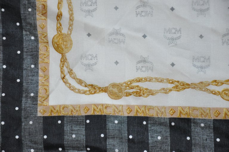 MCM Ivory Signature Logo with Polka Dot Borders Cotton Scarf For Sale ...