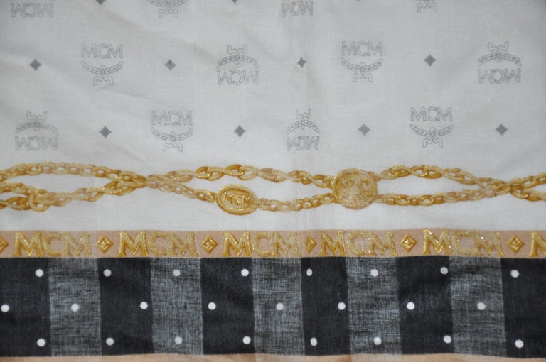 MCM Ivory Signature Logo with Polka Dot Borders Cotton Scarf For Sale ...