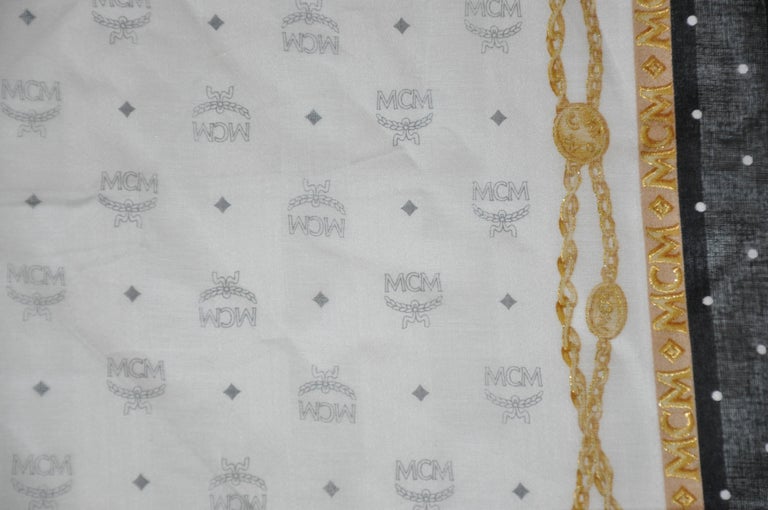 MCM Ivory Signature Logo with Polka Dot Borders Cotton Scarf For Sale ...