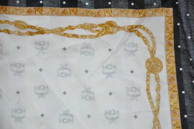 MCM Ivory Signature Logo with Polka Dot Borders Cotton Scarf For Sale ...