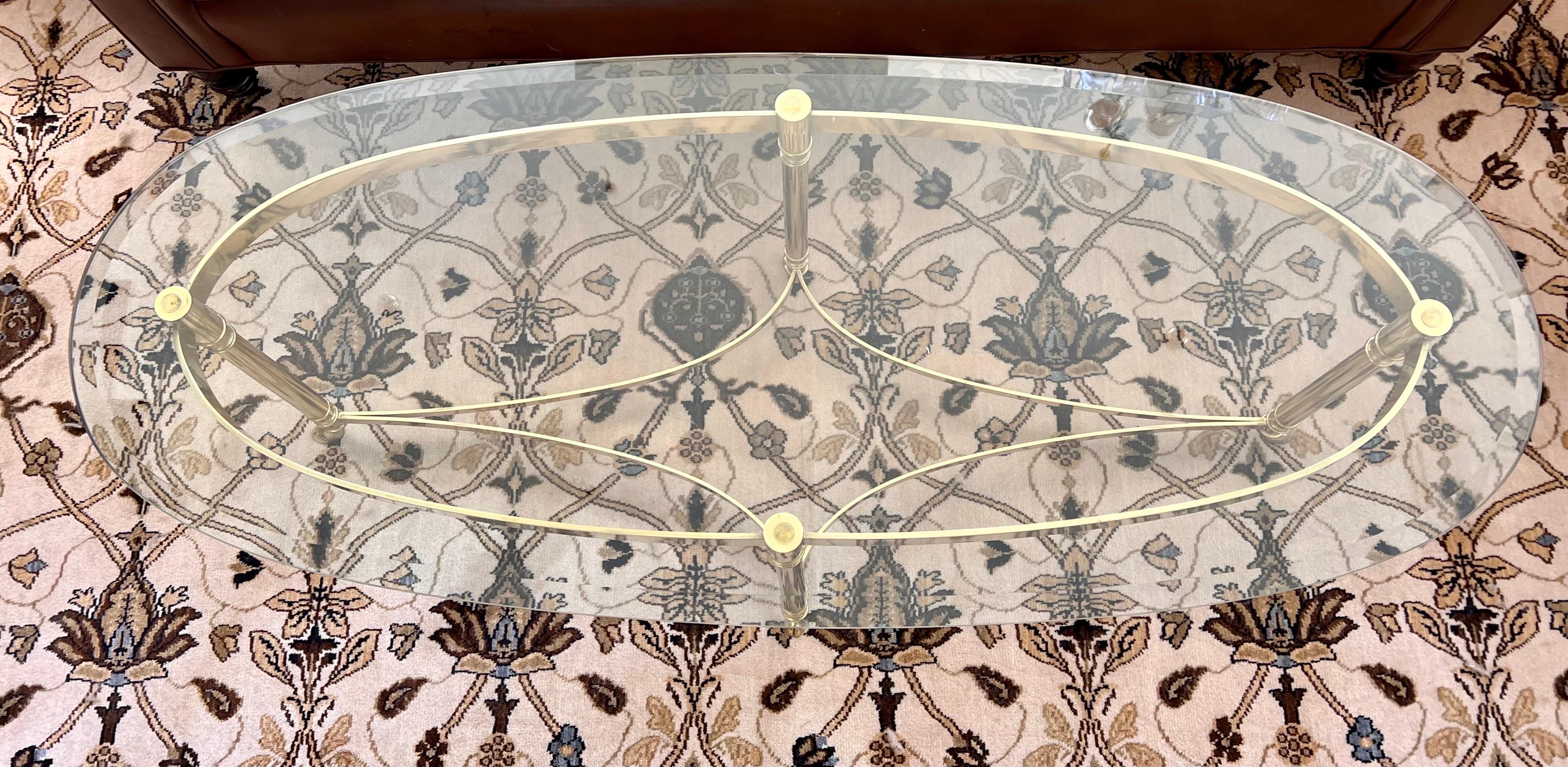MCM Maison Jansen Inspired Brass and Glass Oval Cocktail Coffee Table ...