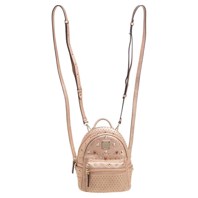 MCM Metallic Beige Leather XS Stark Studded Backpack at 1stDibs