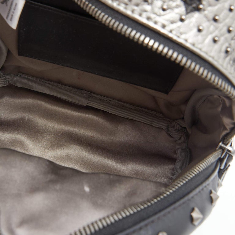 MCM Metallic Grey Coated Canvas Mini Visetos Stark Studded Backpack For ...
