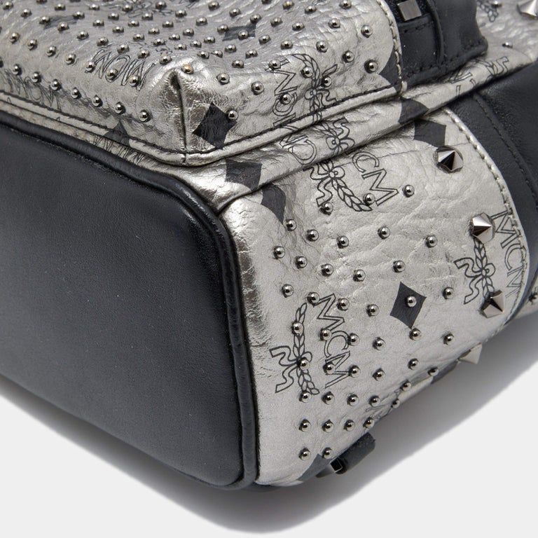 MCM Metallic Grey Coated Canvas Mini Visetos Stark Studded Backpack For ...