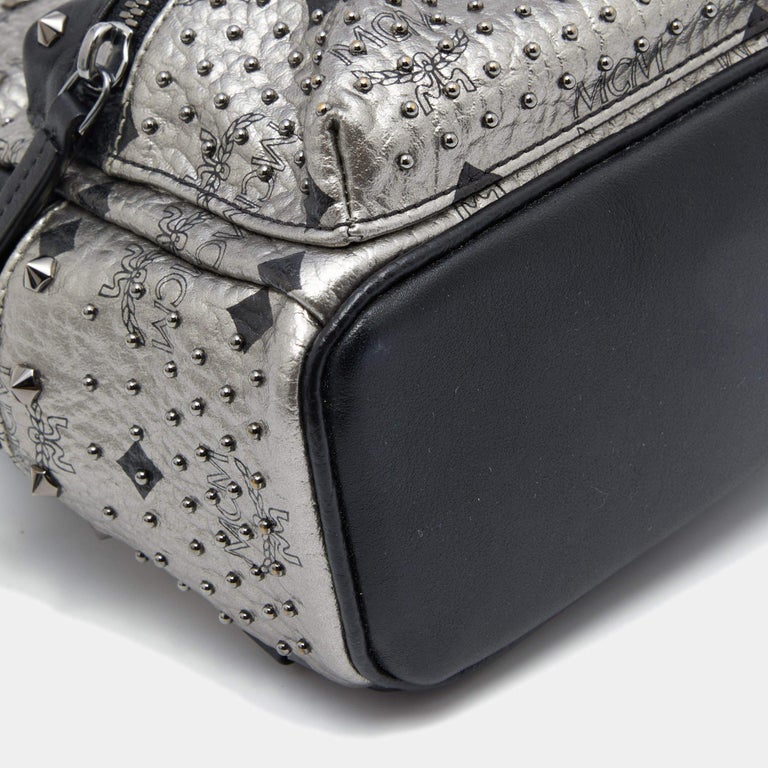 MCM Metallic Grey Coated Canvas Mini Visetos Stark Studded Backpack For ...