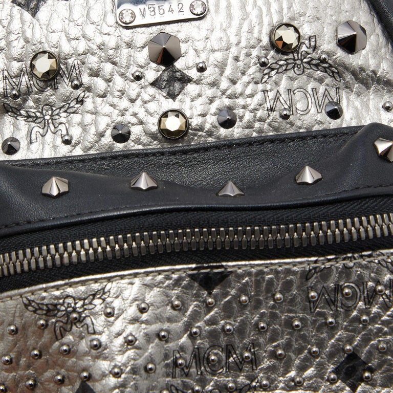 MCM Metallic Grey Coated Canvas Mini Visetos Stark Studded Backpack For ...
