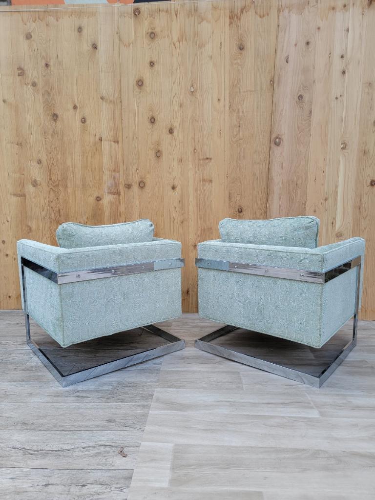 MCM Milo Baughman Chrome Flat Bar Floating Cube Lounges, Pair For Sale ...