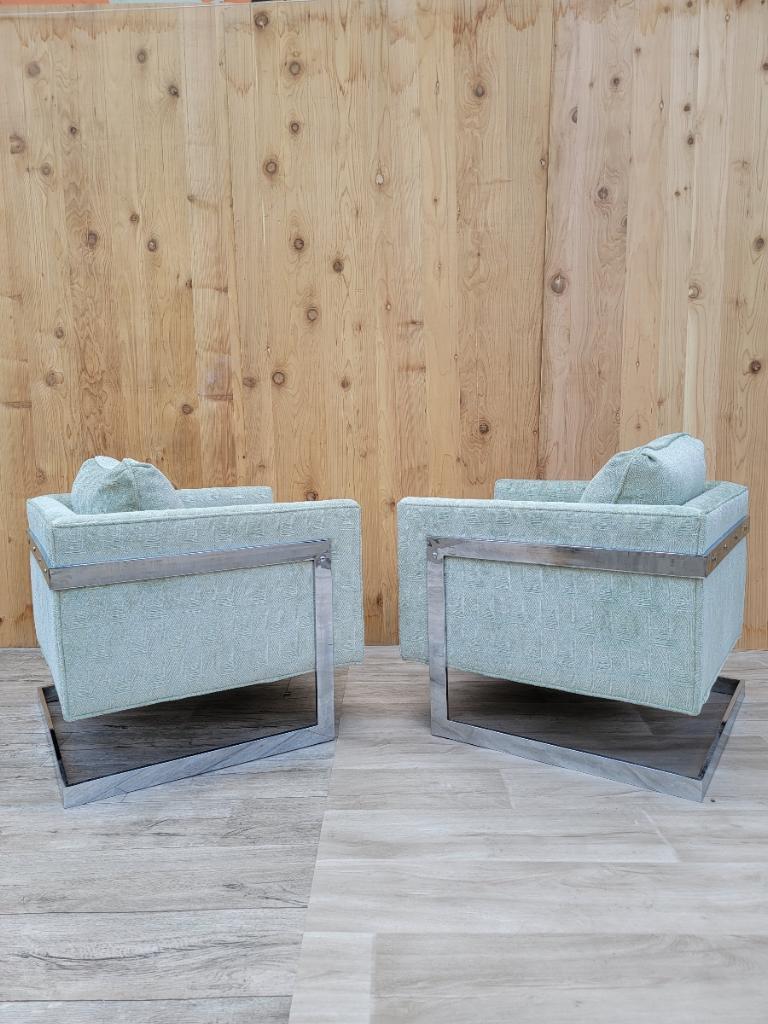 MCM Milo Baughman Chrome Flat Bar Floating Cube Lounges, Pair For Sale ...