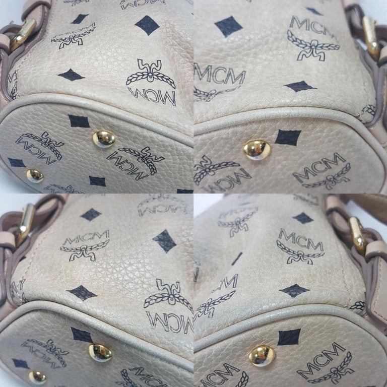MCM Monogram Visetos Zip Hobo 867449 Beige Coated Canvas Shoulder Bag ...