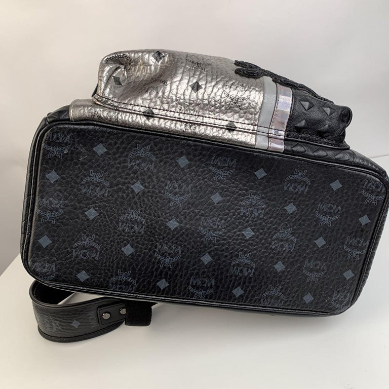 MCM Munchen Silver Black Visetos Studded Lion Stark Backpack Bag For ...