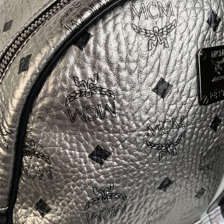 MCM Munchen Silver Black Visetos Studded Lion Stark Backpack Bag For ...