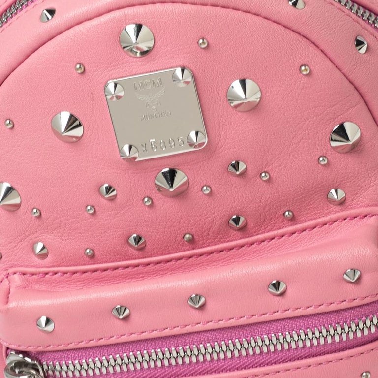 MCM Pink Leather X Mini Studded Stark-Bebe Boo Backpack at 1stDibs