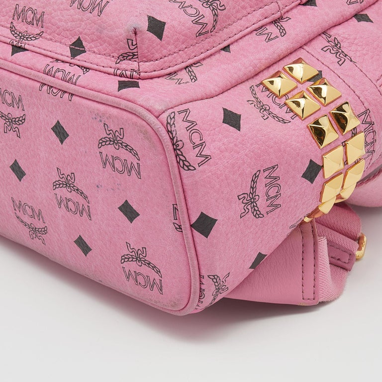 MCM Pink Visetos Coated Canvas Small Bebe Boo Backpack For Sale at 1stDibs