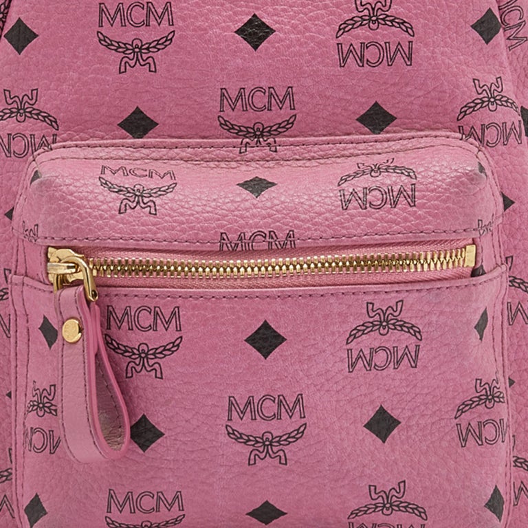 MCM Pink Visetos Coated Canvas Small Bebe Boo Backpack For Sale at 1stDibs