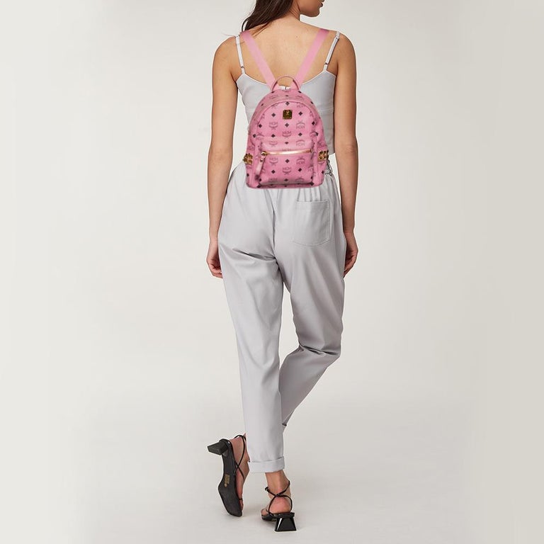 MCM Pink Visetos Coated Canvas Small Bebe Boo Backpack For Sale at 1stDibs