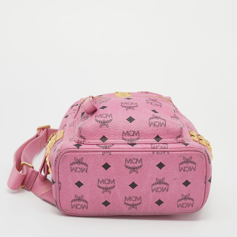 MCM Pink Visetos Coated Canvas Small Bebe Boo Backpack For Sale at 1stDibs