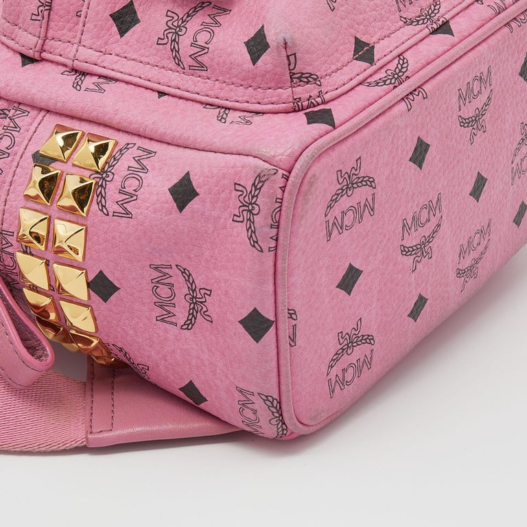 MCM Pink Visetos Coated Canvas Small Bebe Boo Backpack For Sale at 1stDibs