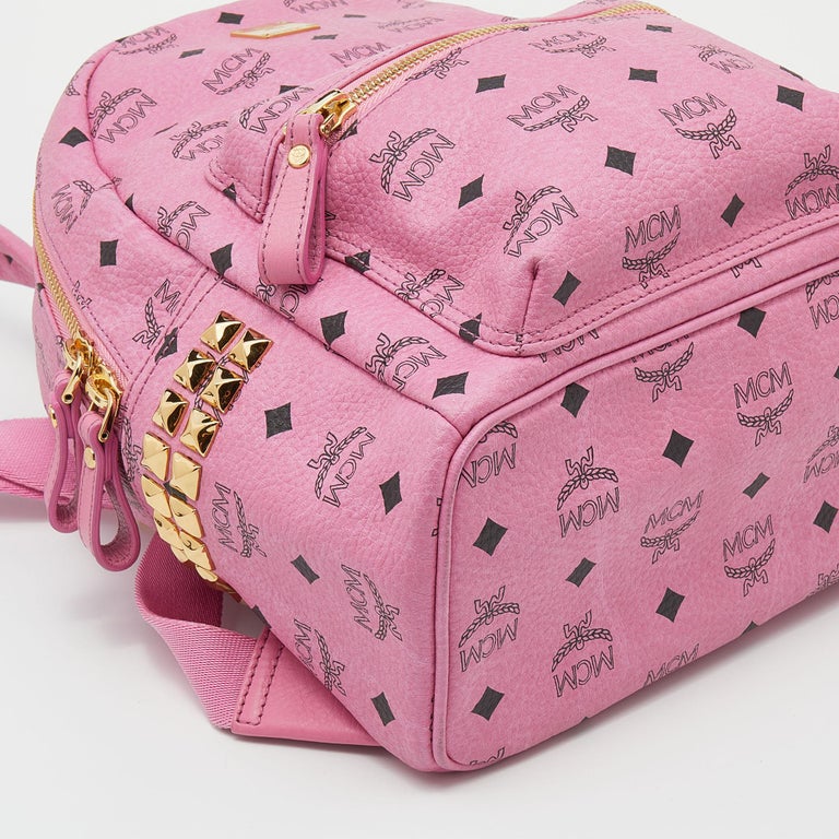 MCM Pink Visetos Studded Coated Canvas Stark Backpack at 1stDibs