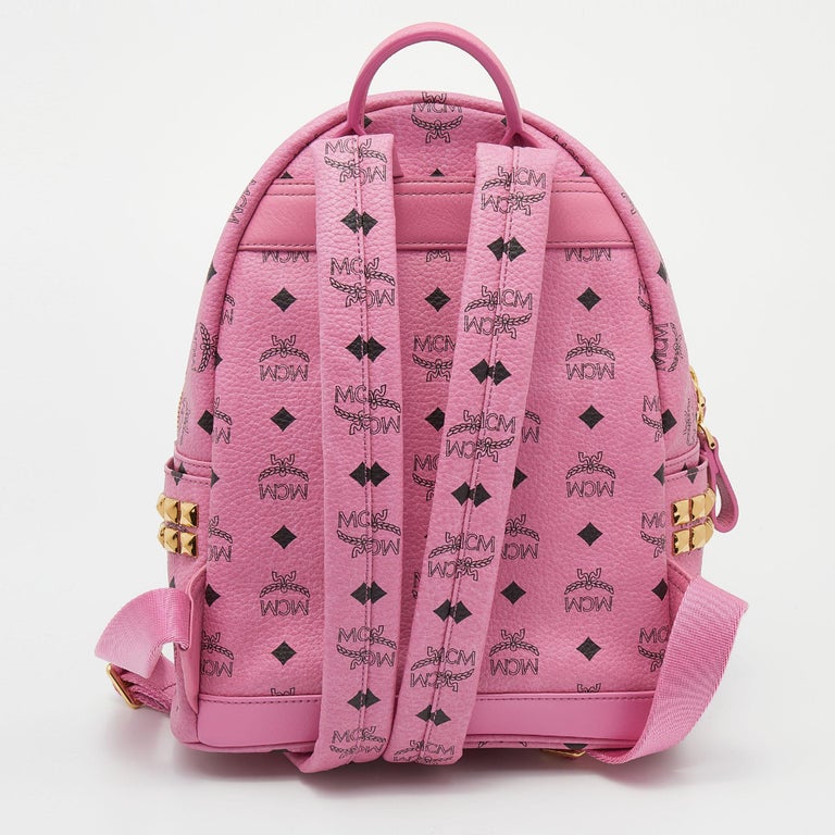 MCM Pink Visetos Studded Coated Canvas Stark Backpack at 1stDibs