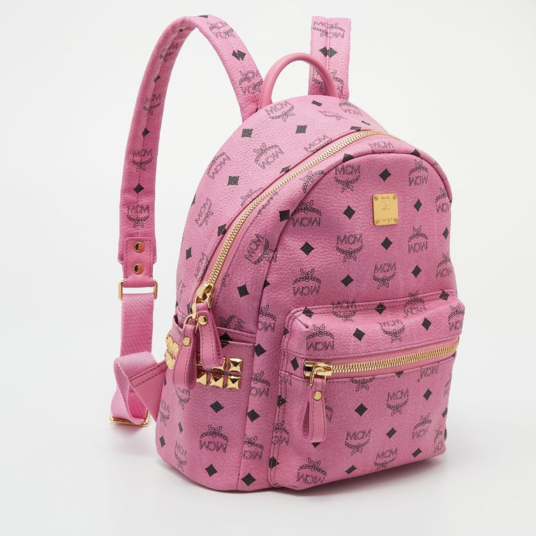 MCM Pink Visetos Studded Coated Canvas Stark Backpack at 1stDibs