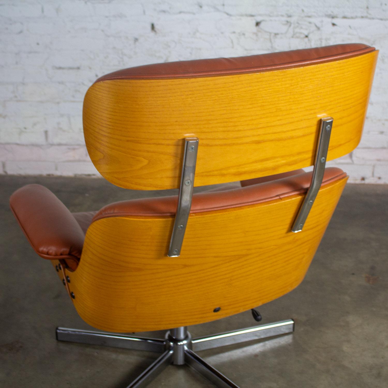 MCM Plycraft Lounge Chair and Ottoman in Saddle Color Italian Leather ...