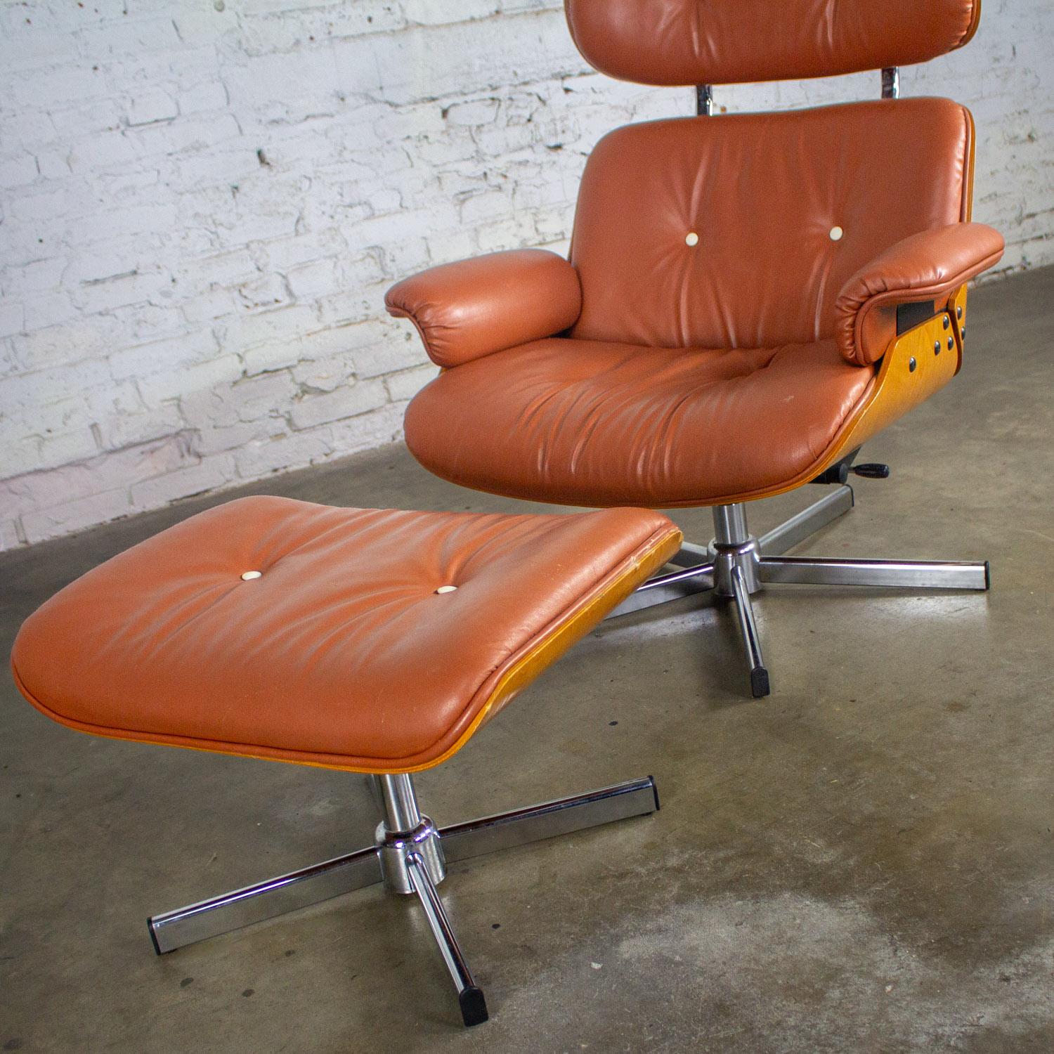 MCM Plycraft Lounge Chair and Ottoman in Saddle Color Italian Leather ...