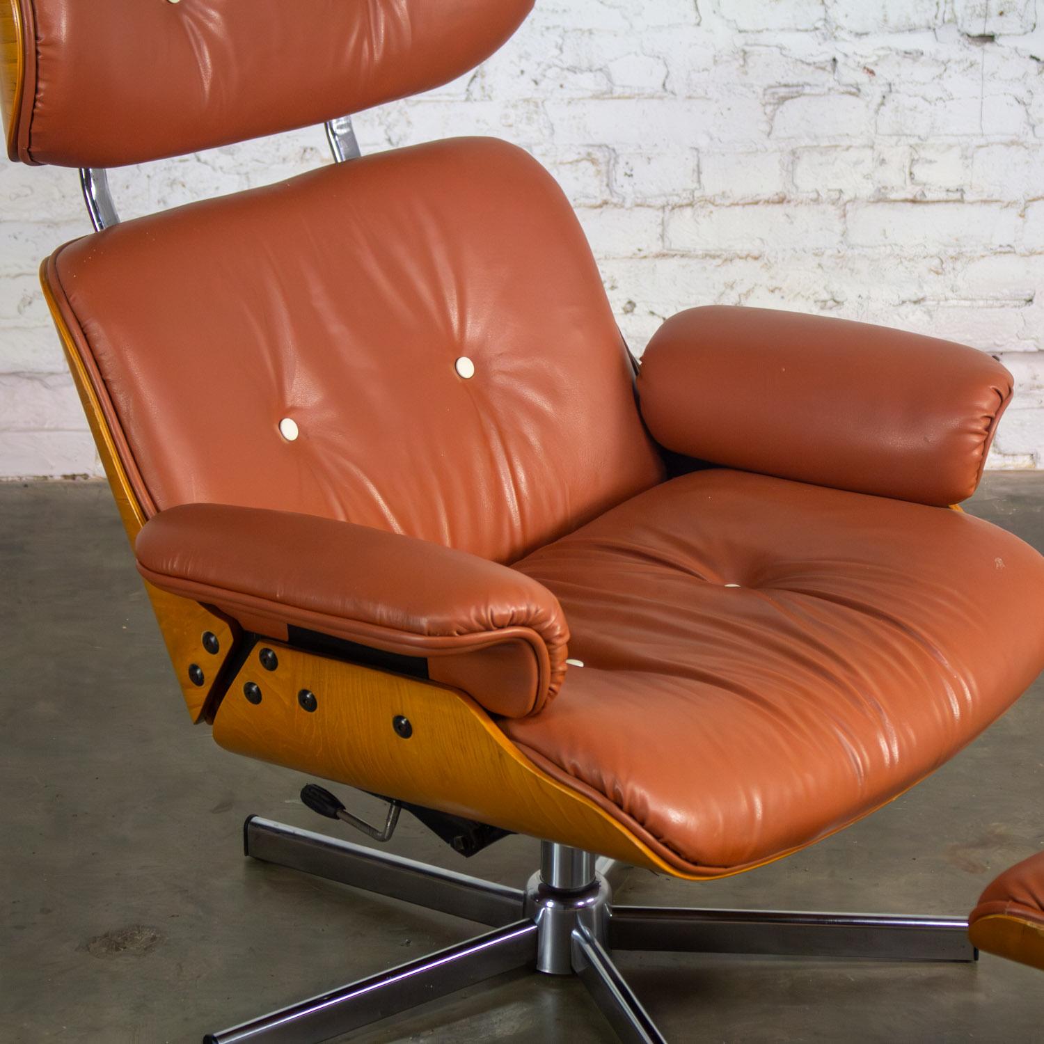 MCM Plycraft Lounge Chair and Ottoman in Saddle Color Italian Leather ...