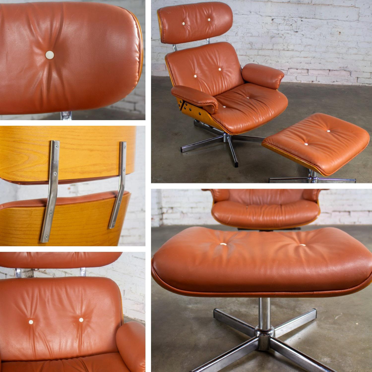 MCM Plycraft Lounge Chair and Ottoman in Saddle Color Italian Leather ...