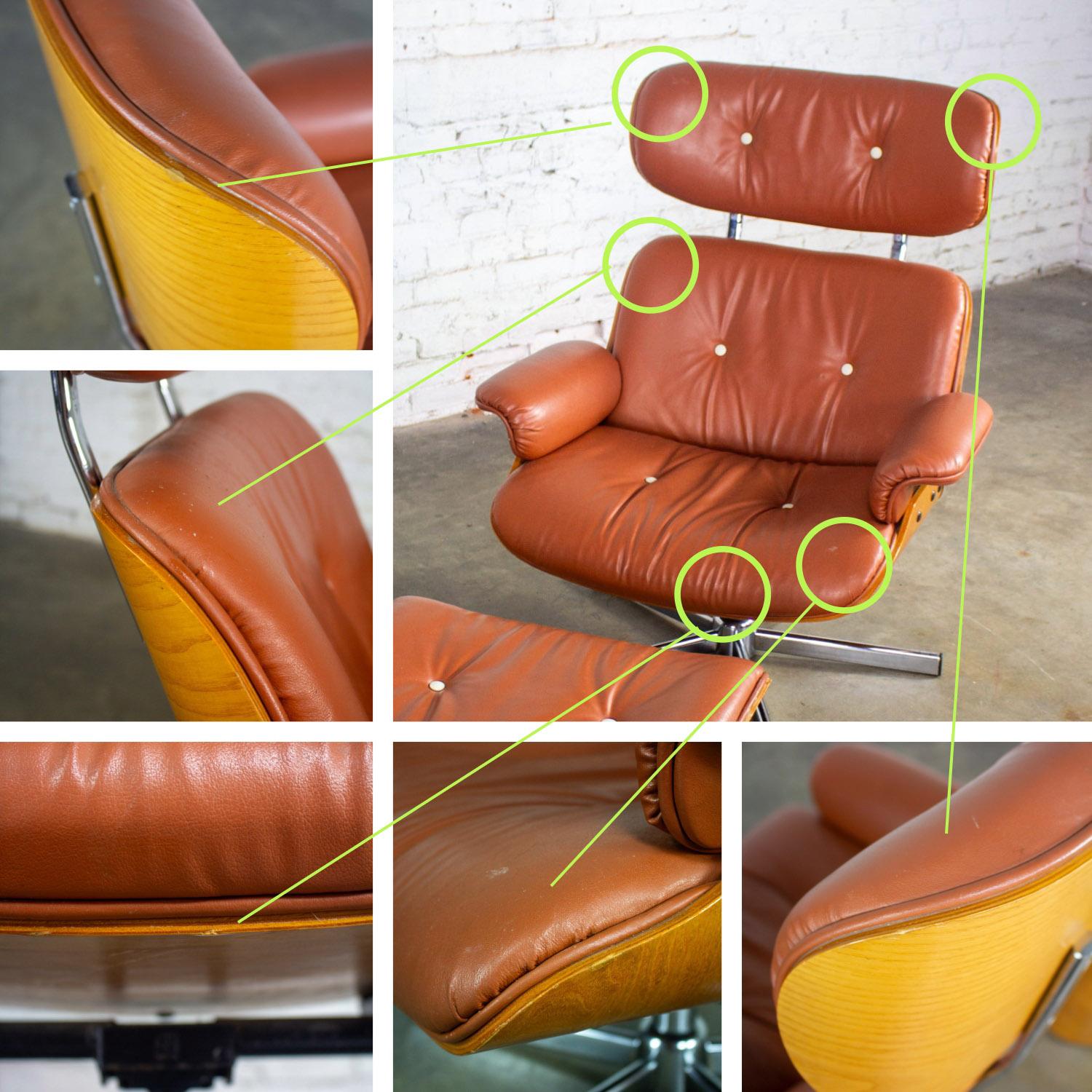 MCM Plycraft Lounge Chair and Ottoman in Saddle Color Italian Leather ...