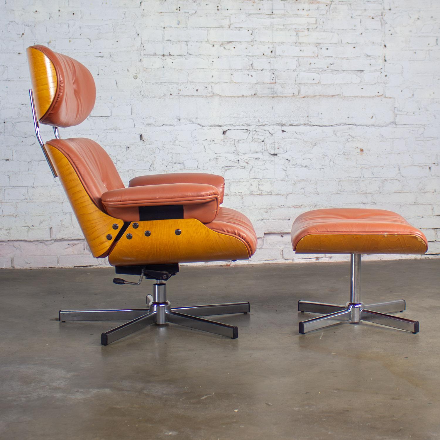 MCM Plycraft Lounge Chair and Ottoman in Saddle Color Italian Leather ...