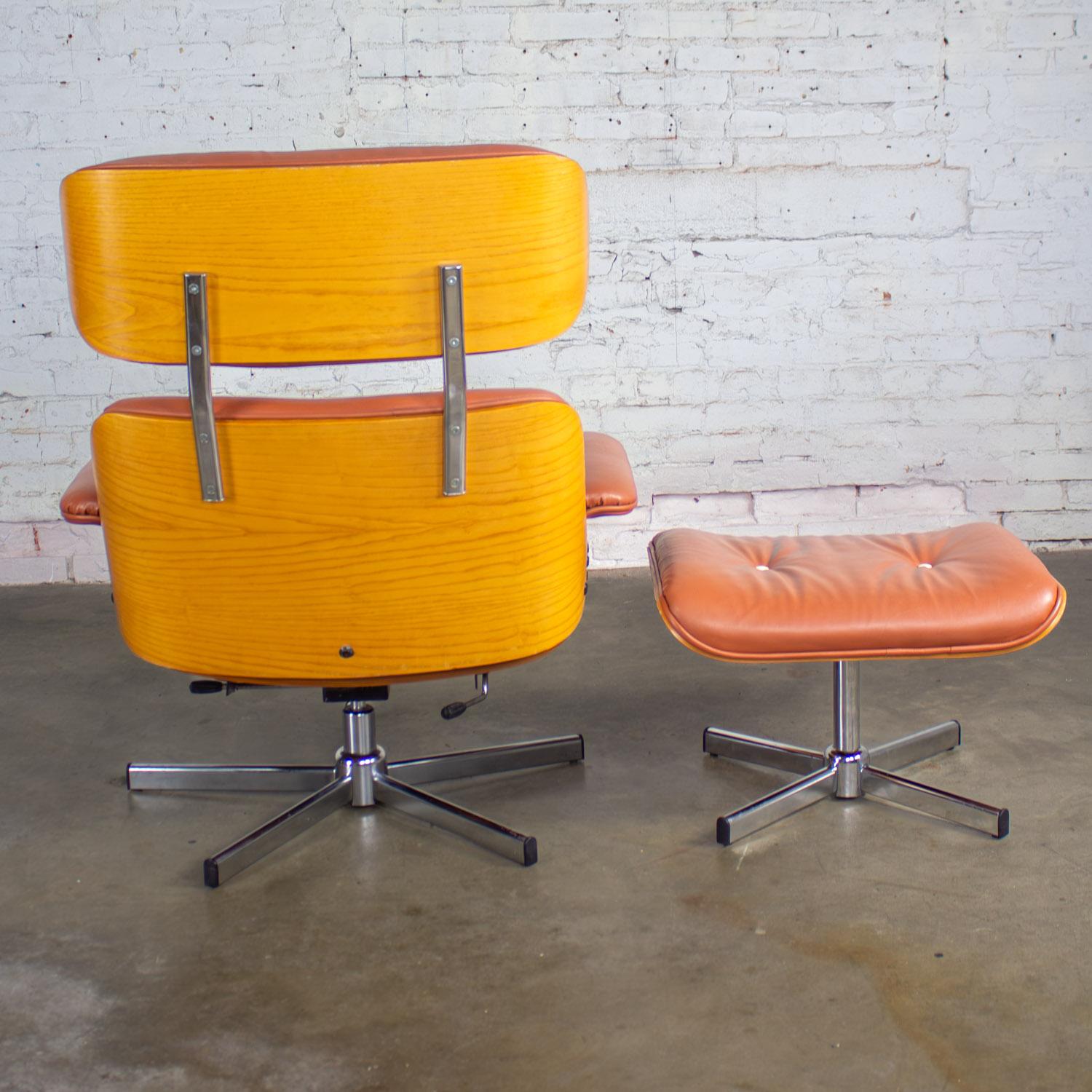 MCM Plycraft Lounge Chair and Ottoman in Saddle Color Italian Leather ...