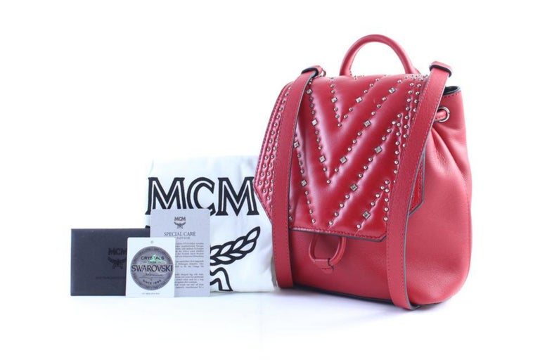 MCM Quilted Diamond Mini Disco 17mr0319 Red Leather Backpack For Sale ...