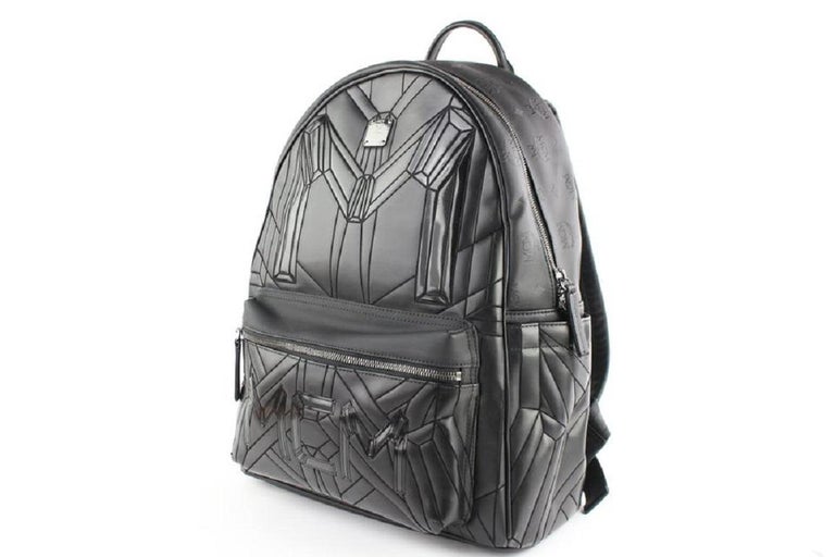 MCM Quilted Embossed Bionic 232006 Black Leather Backpack For Sale at ...